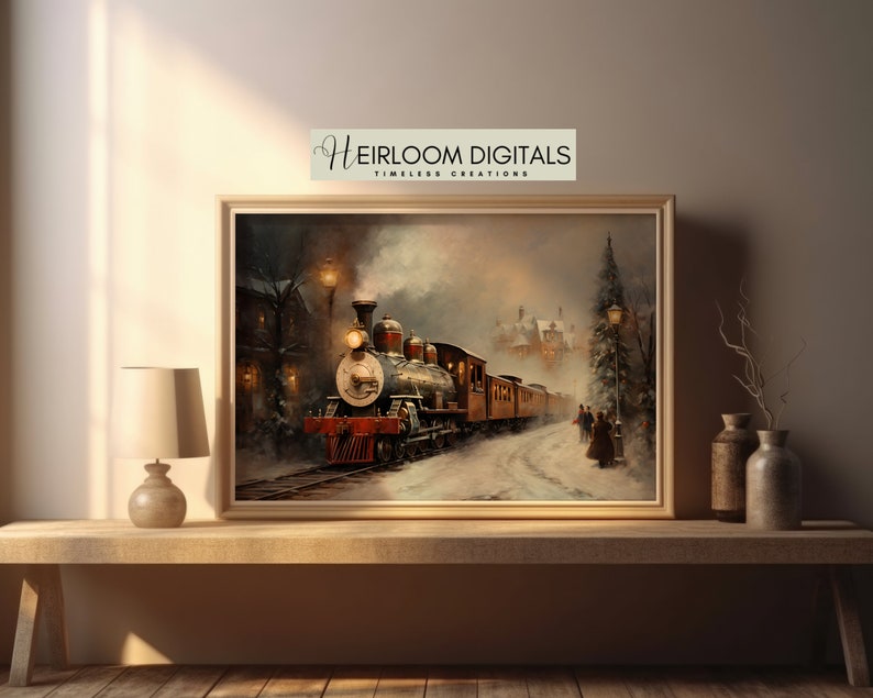 Vintage Christmas Train Digital Art Set of 3 With Vintage Santa Decor ...