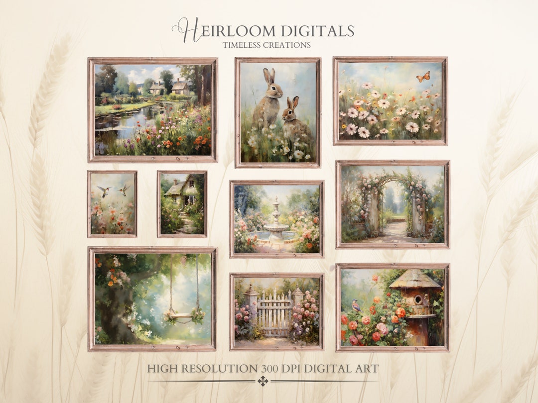 Spring Cottagecore Gallery Wall Set of 10 Digital Cottage Core Gardens ...