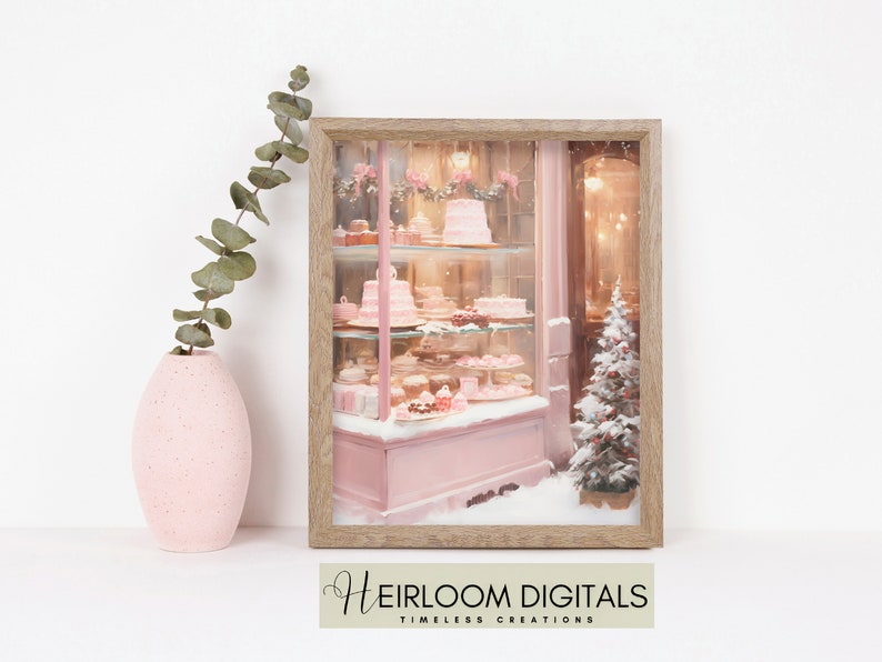 Pink Christmas Decor Digital Gallery Set of 6 Pink Village Scenes Cute ...