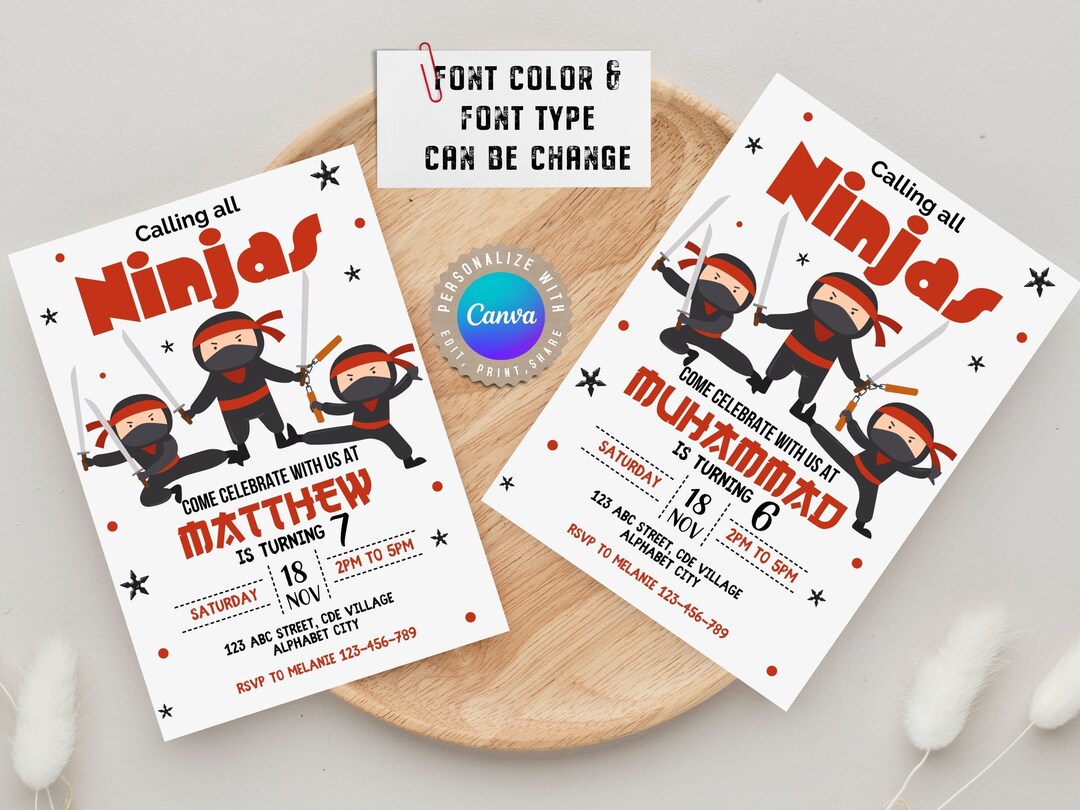 Editable Ninja Birthday Invitation,ninja Warrior Party Invitation ...