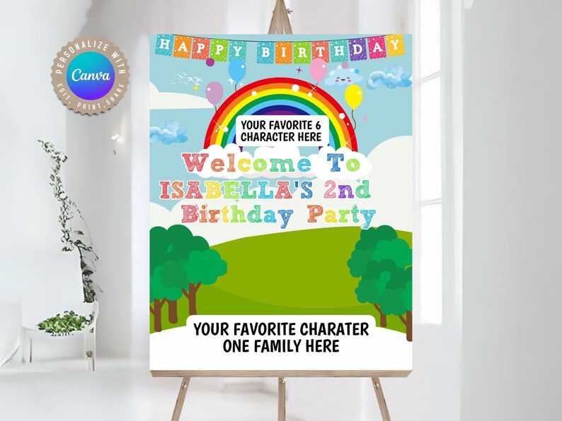 Editable Welcome Sign Yard 18 X 24 Inch Size Birthday Invitation Kids ...