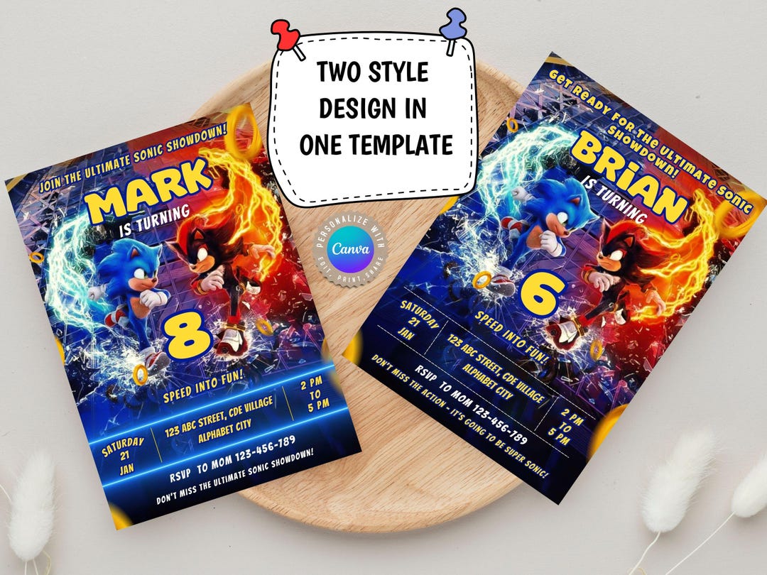 Plantillas de invitación de cumpleaños de Sonic VS Shadow, invitaciones ...