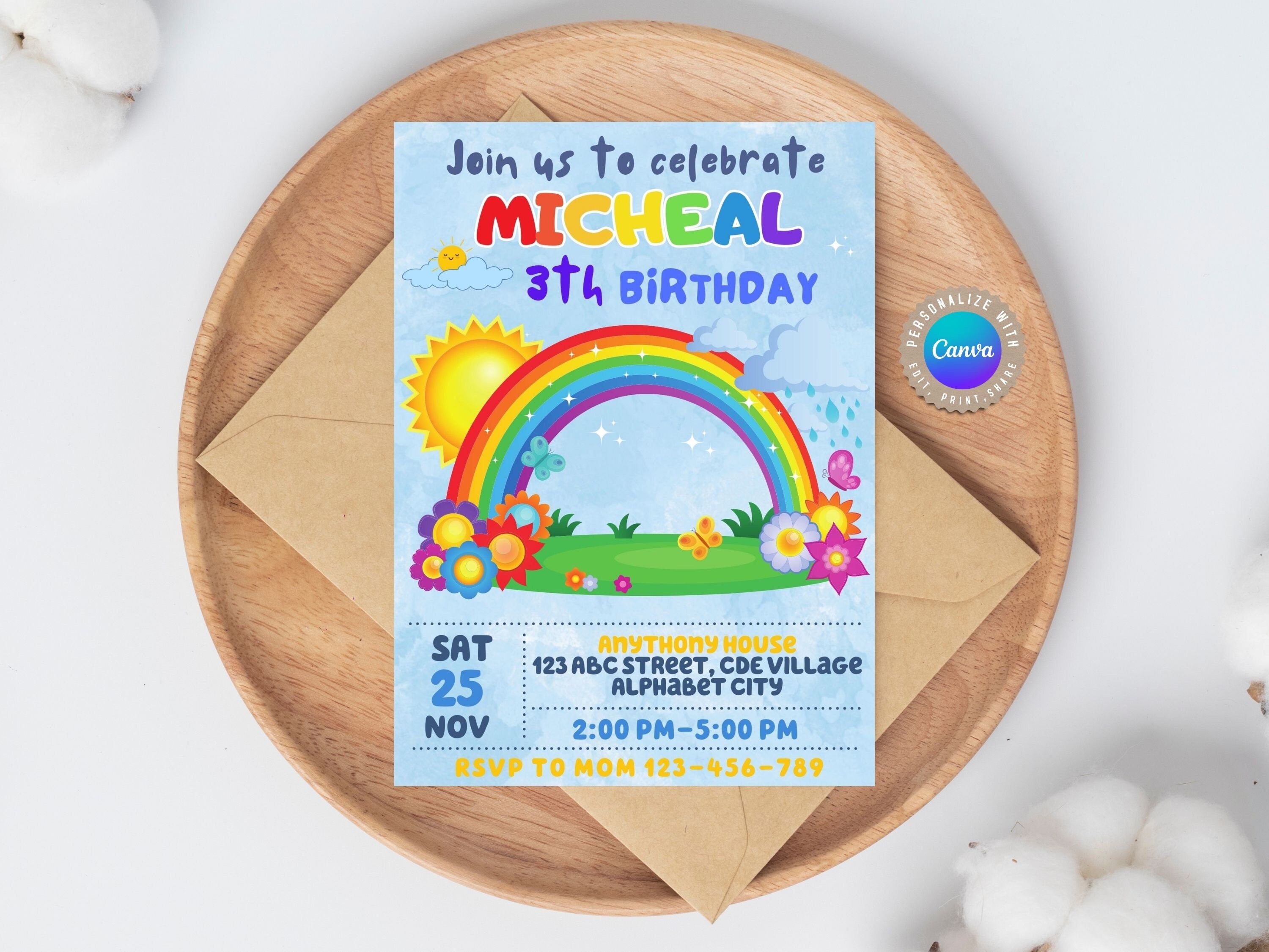 Editable Kids Birthday Invitation, Two Color Template Invite, Birthday ...