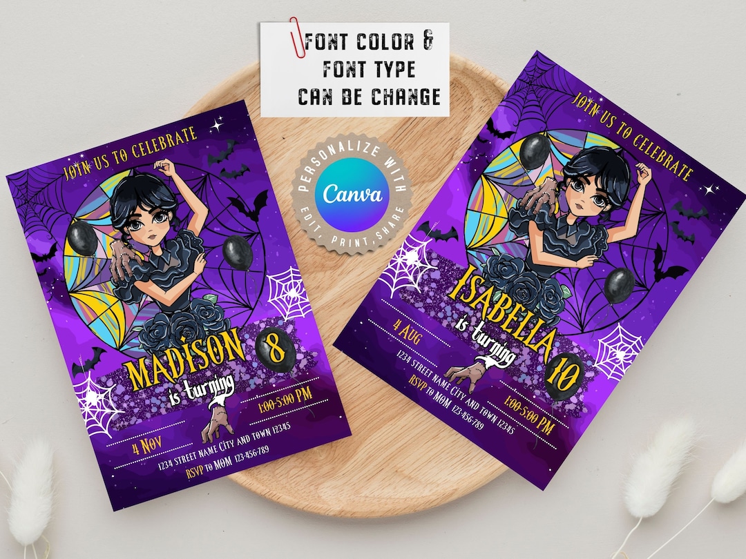 Editable Wednesday Birthday Invitation Wednesday Invitation - Etsy