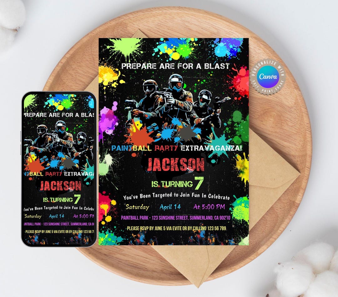 Paintball Party Invitation Template Editable Digital Invite Instant ...