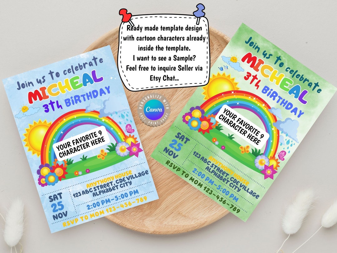 Editable Kids Birthday Invitation, Two Color Template Invite, Birthday ...