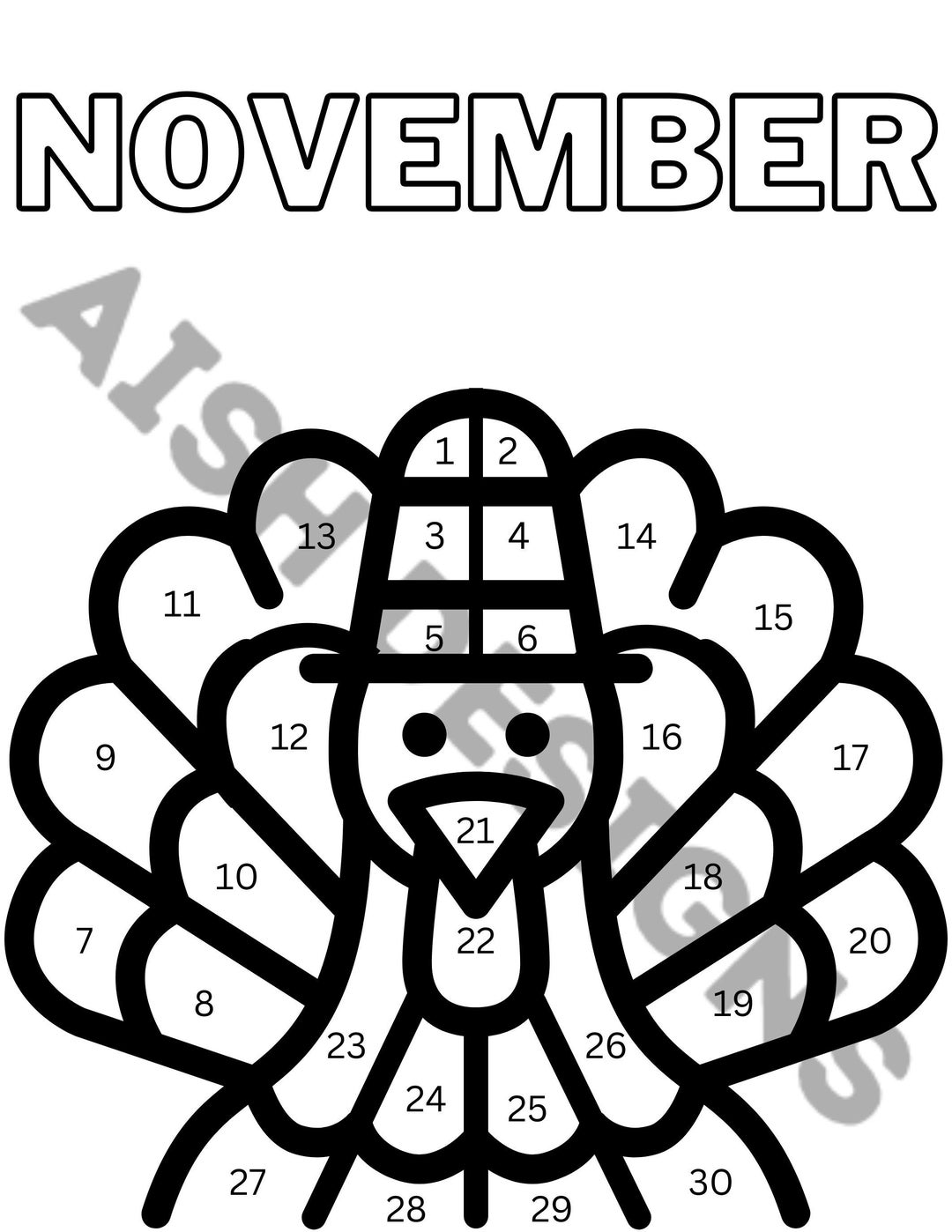 November Turkey Habit Tracker or Calendar Color Chart - Etsy