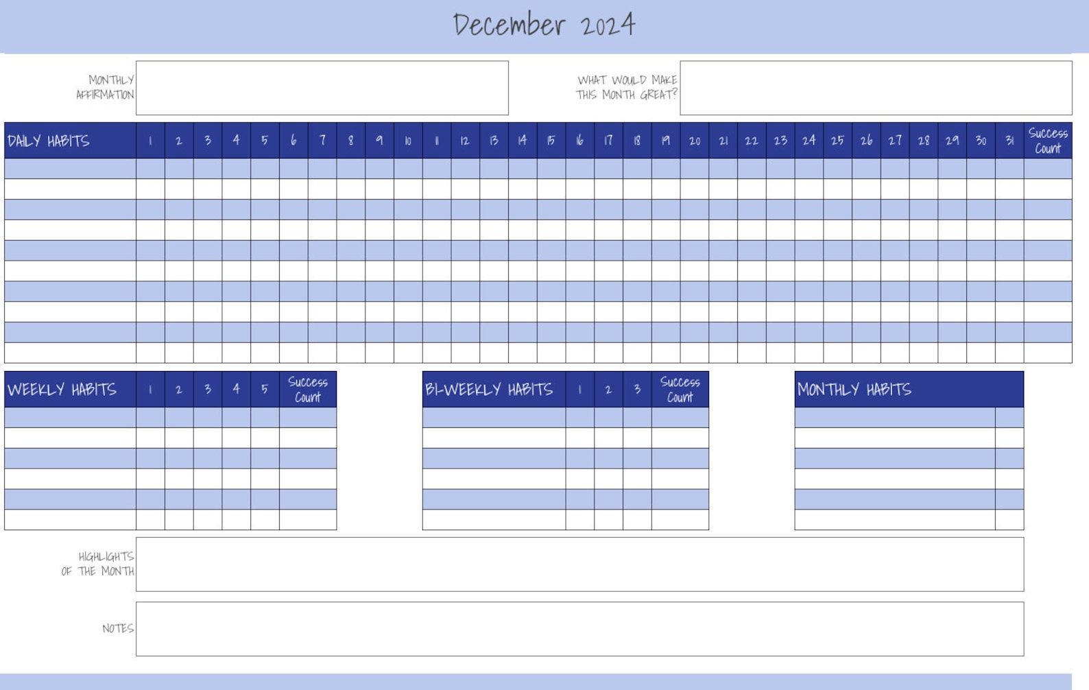 2024 Printable Habit Tracker Daily, Weekly, Bi-weekly, Monthly Tracker ...