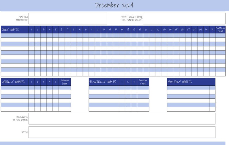 2024 Printable Habit Tracker Daily, Weekly, Bi-weekly, Monthly Tracker ...