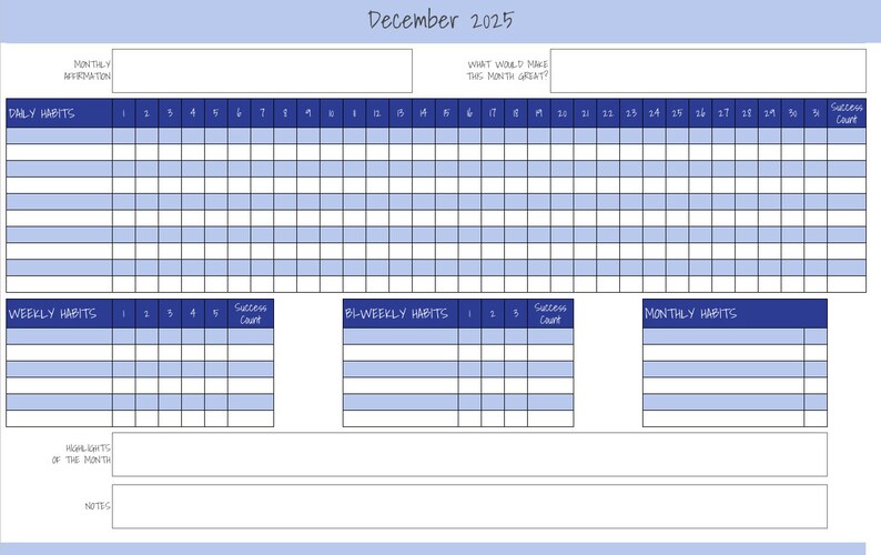 2025 Printable Habit Tracker Daily, Weekly, Bi-weekly, Monthly Tracker ...