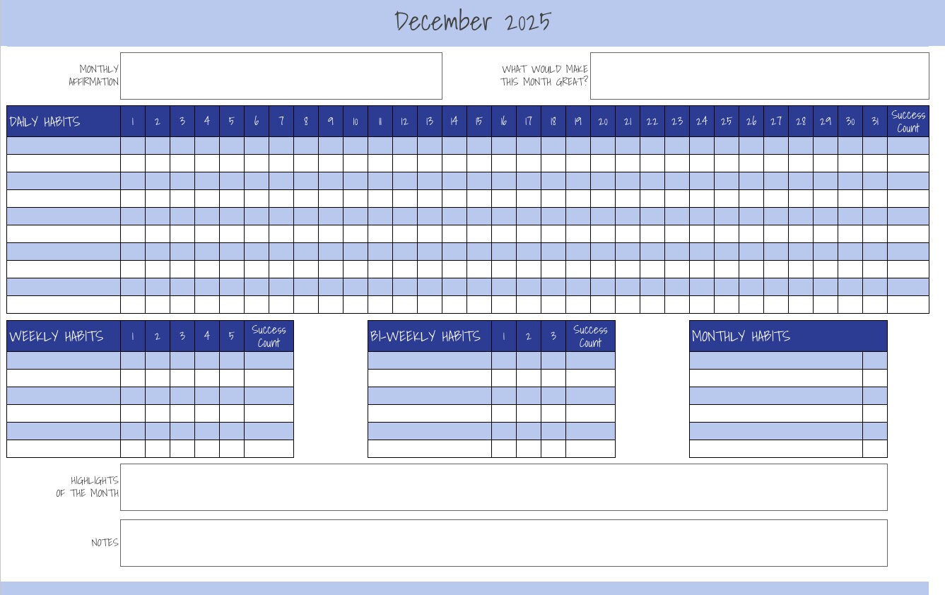 2025 Printable Habit Tracker Daily, Weekly, Bi-weekly, Monthly Tracker ...