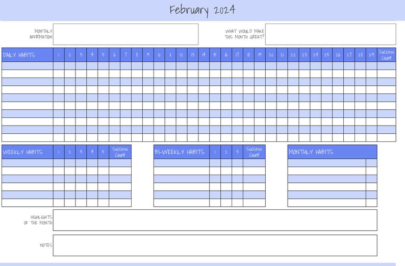 2024 Printable Habit Tracker Daily, Weekly, Bi-weekly, Monthly Tracker ...