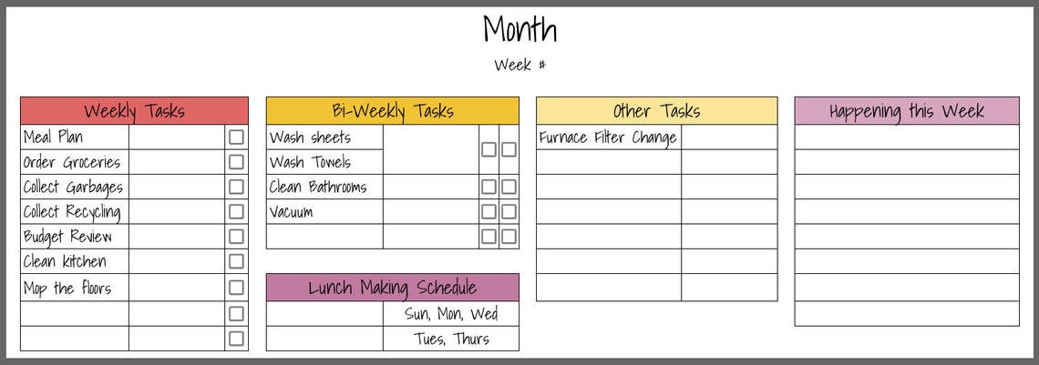 Weekly Family Meeting Template Couples Meeting Weekly Household ...