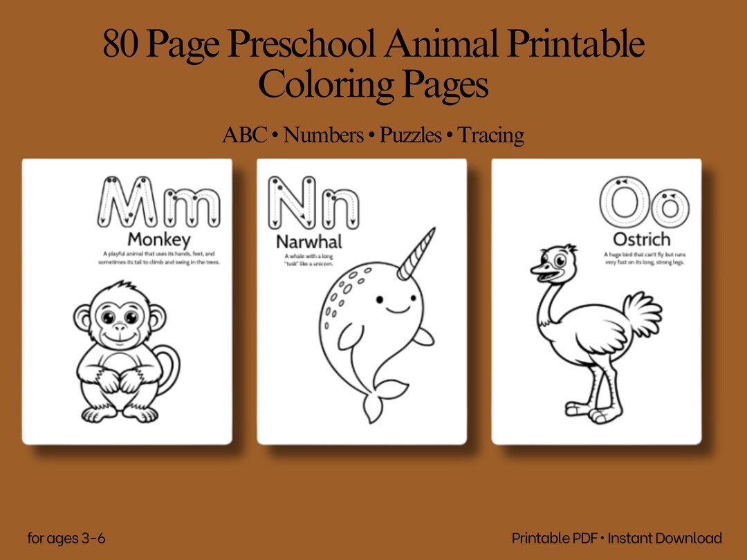 Preschool Animal Coloring & Activity Book PDF | 80 Pages Kids Learning ...