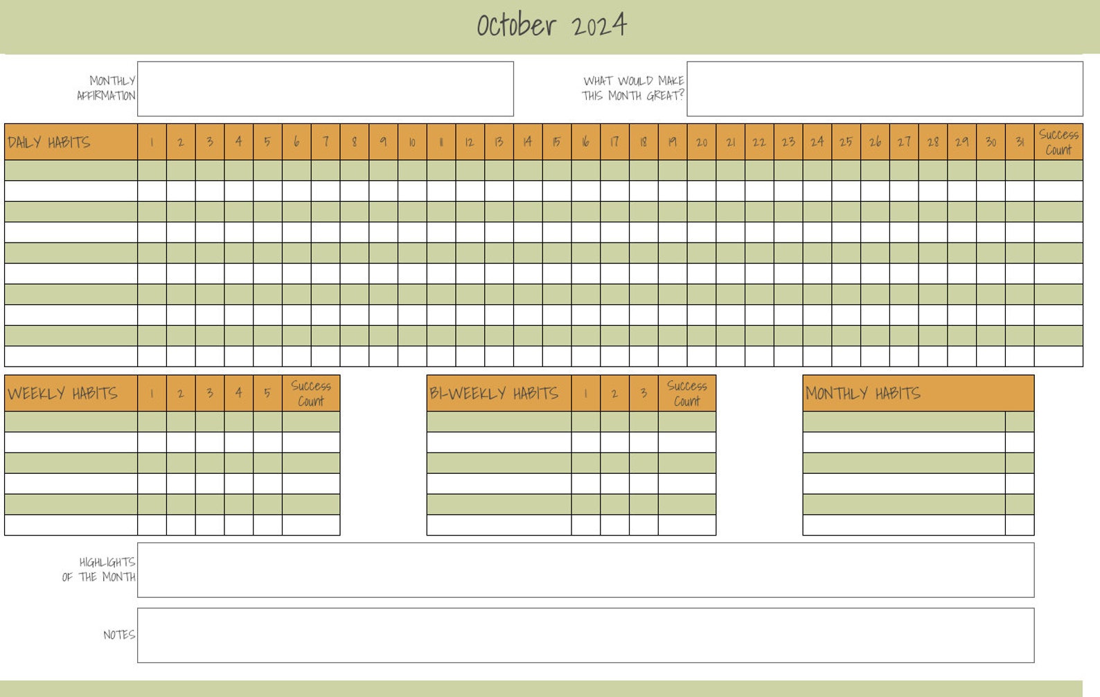 2024 Printable Habit Tracker Daily, Weekly, Bi-weekly, Monthly Tracker ...