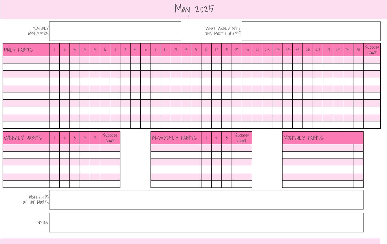 2025 Printable Habit Tracker Daily, Weekly, Bi-weekly, Monthly Tracker ...