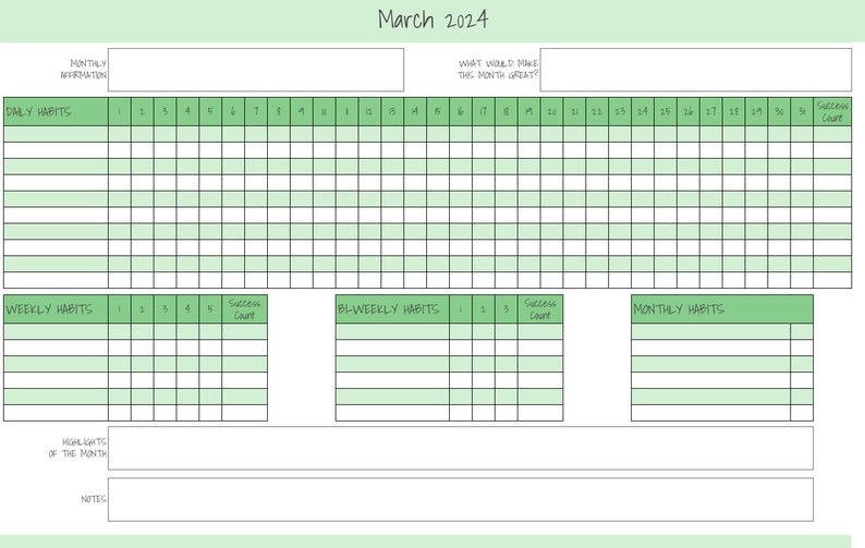 2024 Printable Habit Tracker Daily, Weekly, Bi-weekly, Monthly Tracker ...