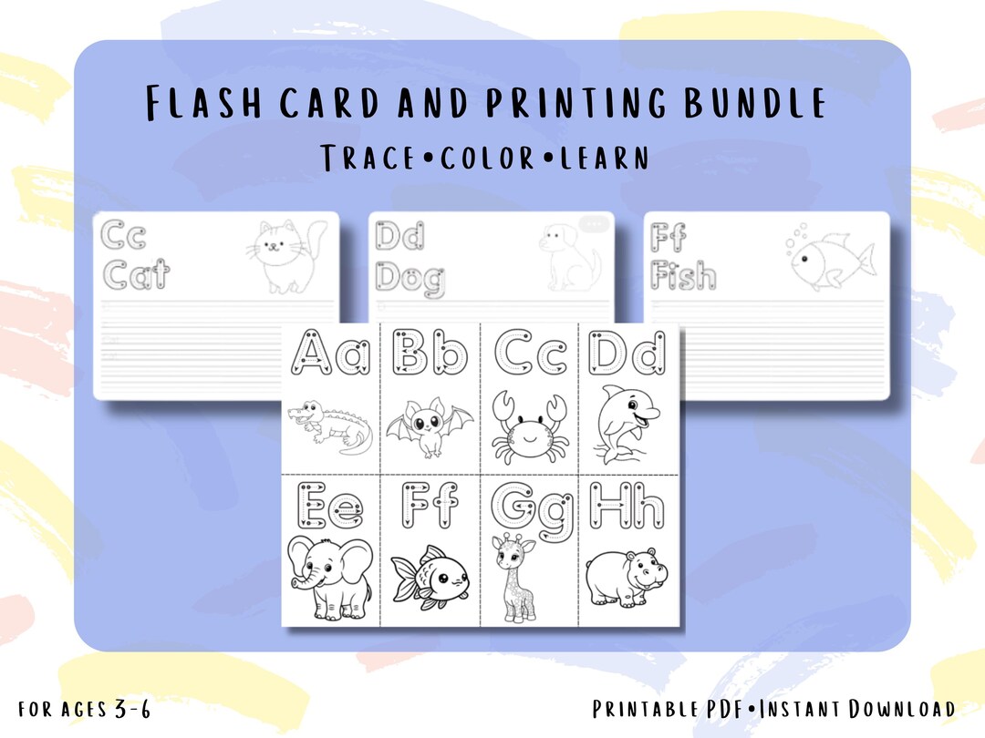 ABC Coloring Flash Cards + Letter Practice Sheets - Etsy
