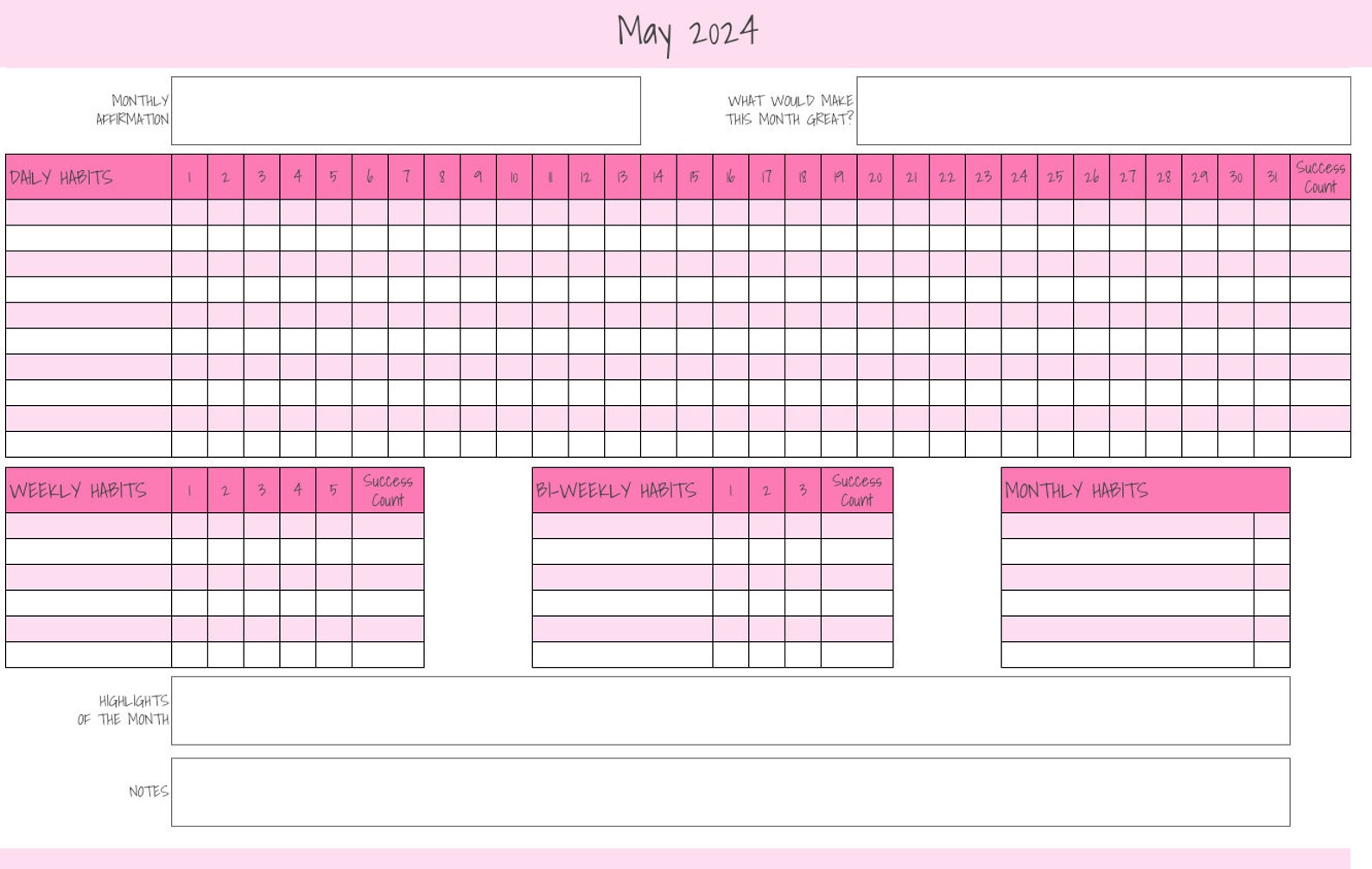 2024 Printable Habit Tracker Daily, Weekly, Bi-weekly, Monthly Tracker ...