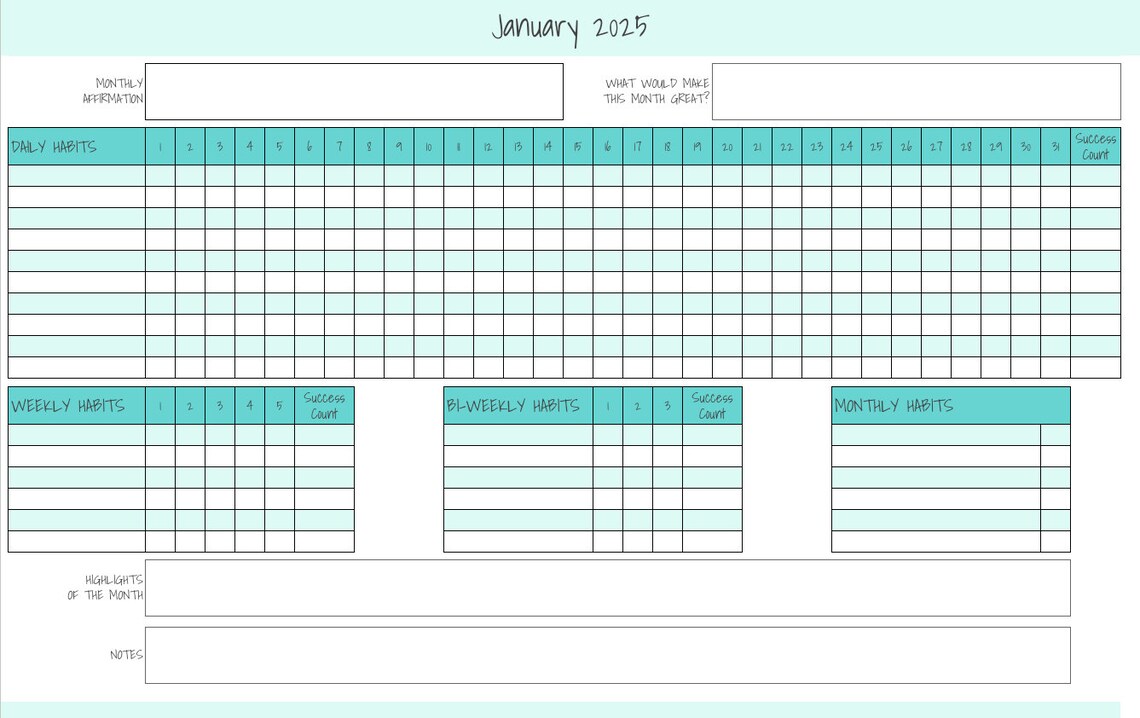2025 Printable Habit Tracker Daily, Weekly, Bi-weekly, Monthly Tracker ...