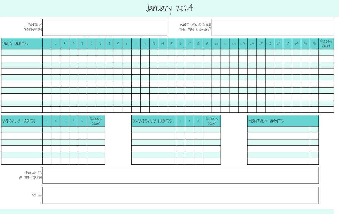 2024 Printable Habit Tracker Daily, Weekly, Bi-weekly, Monthly Tracker ...