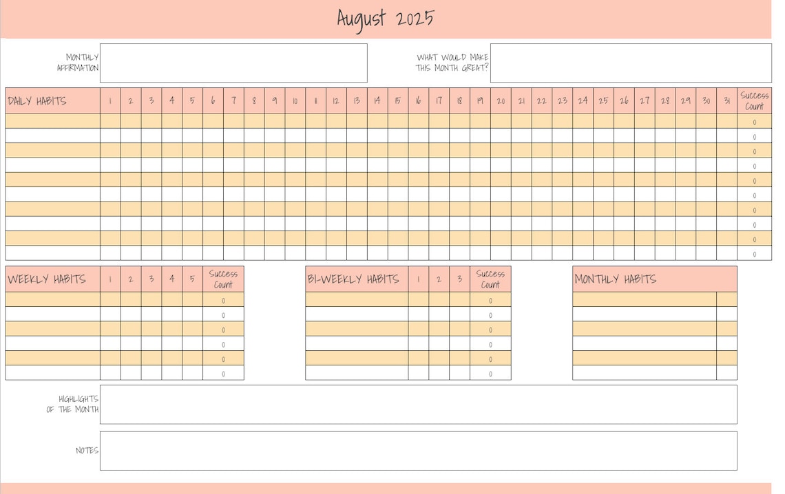 2025 Printable Habit Tracker Daily, Weekly, Bi-weekly, Monthly Tracker ...