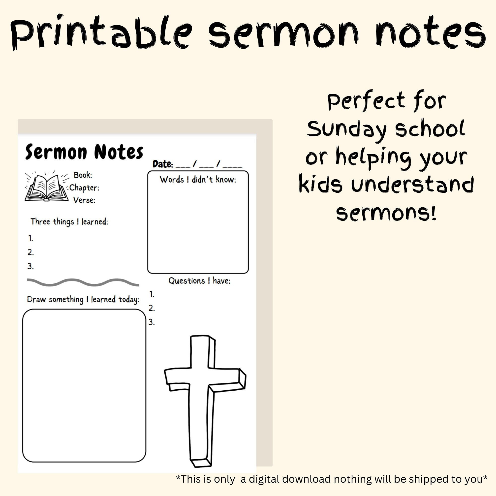 Printable Kids Sermon Notes - Etsy