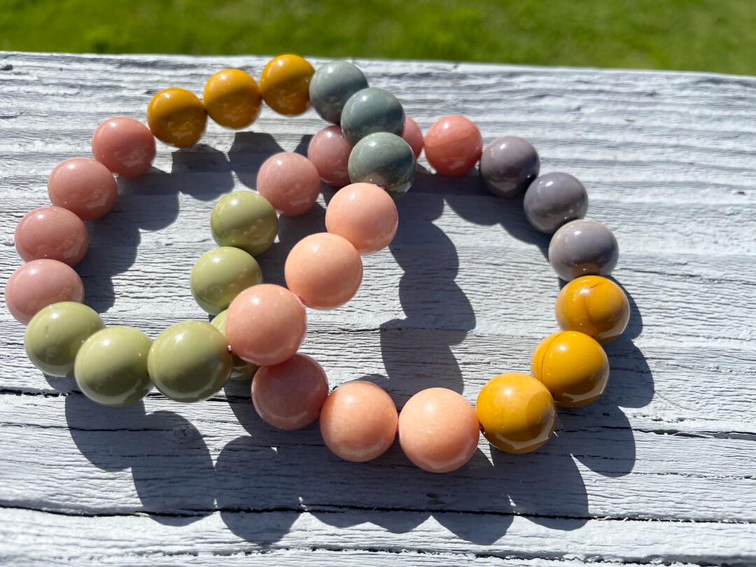 Colorful Alashan Agate, Crystal Bead Bracelet, Healing Crystals, 13mm ...