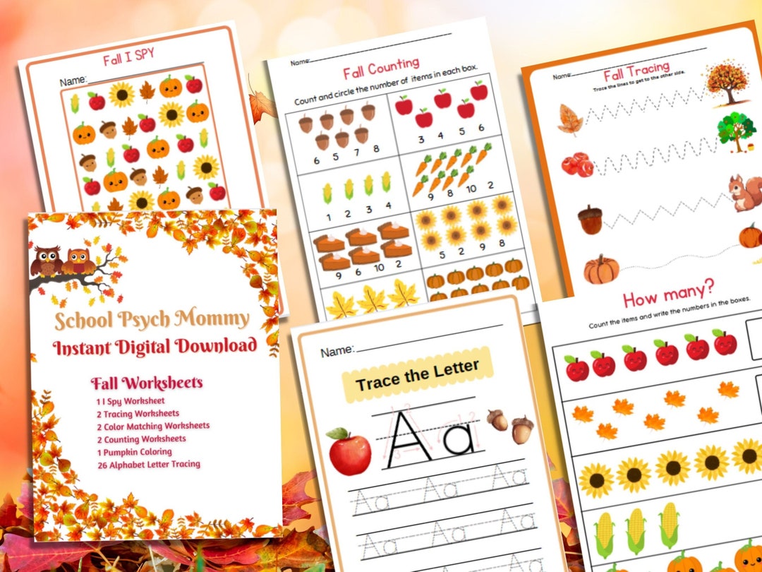 Fall Themed Worksheets for Kids, Homeschool Learning, Preschool, TK ...
