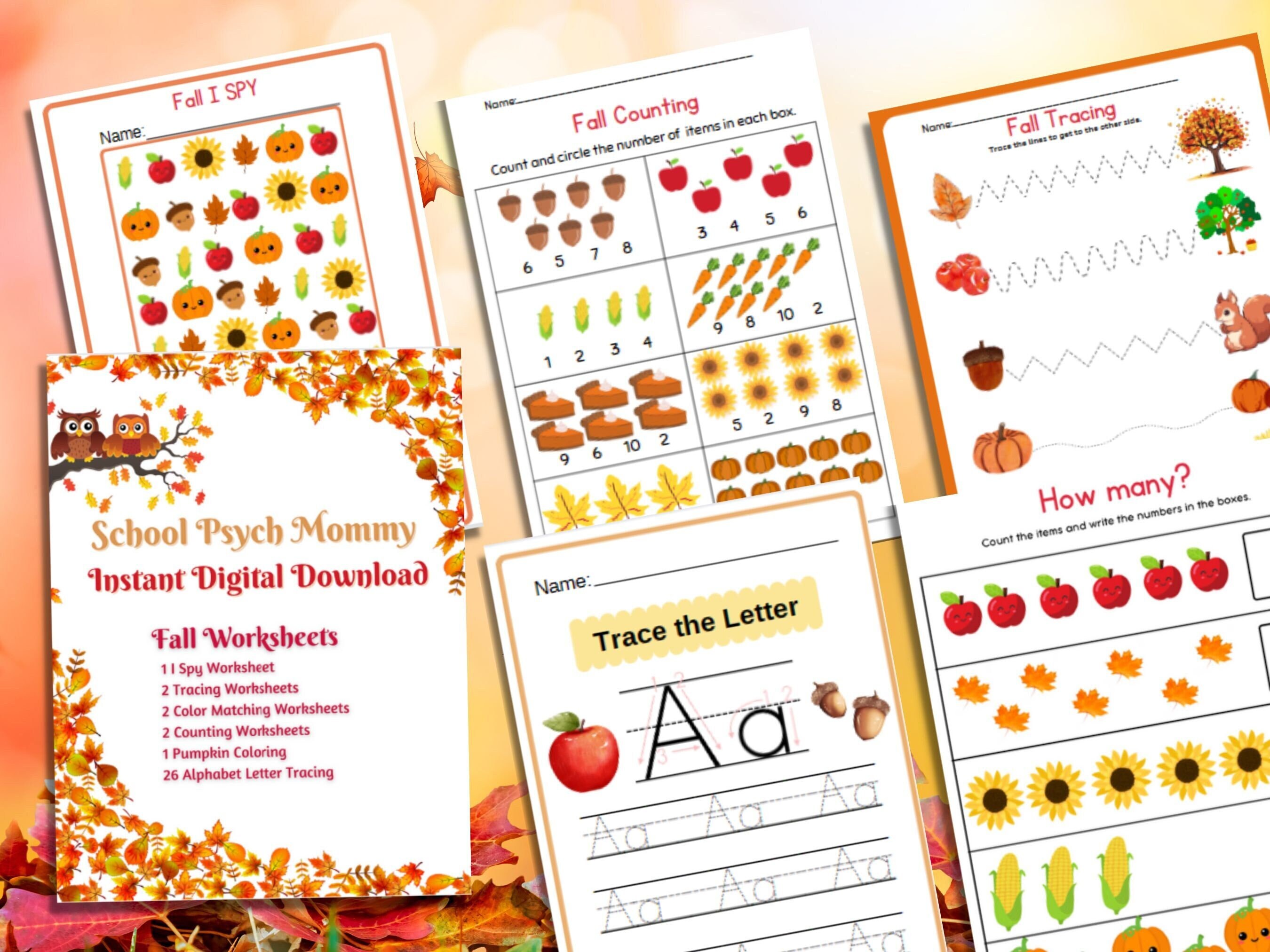 Fall Themed Worksheets for Kids, Homeschool Learning, Preschool, TK ...