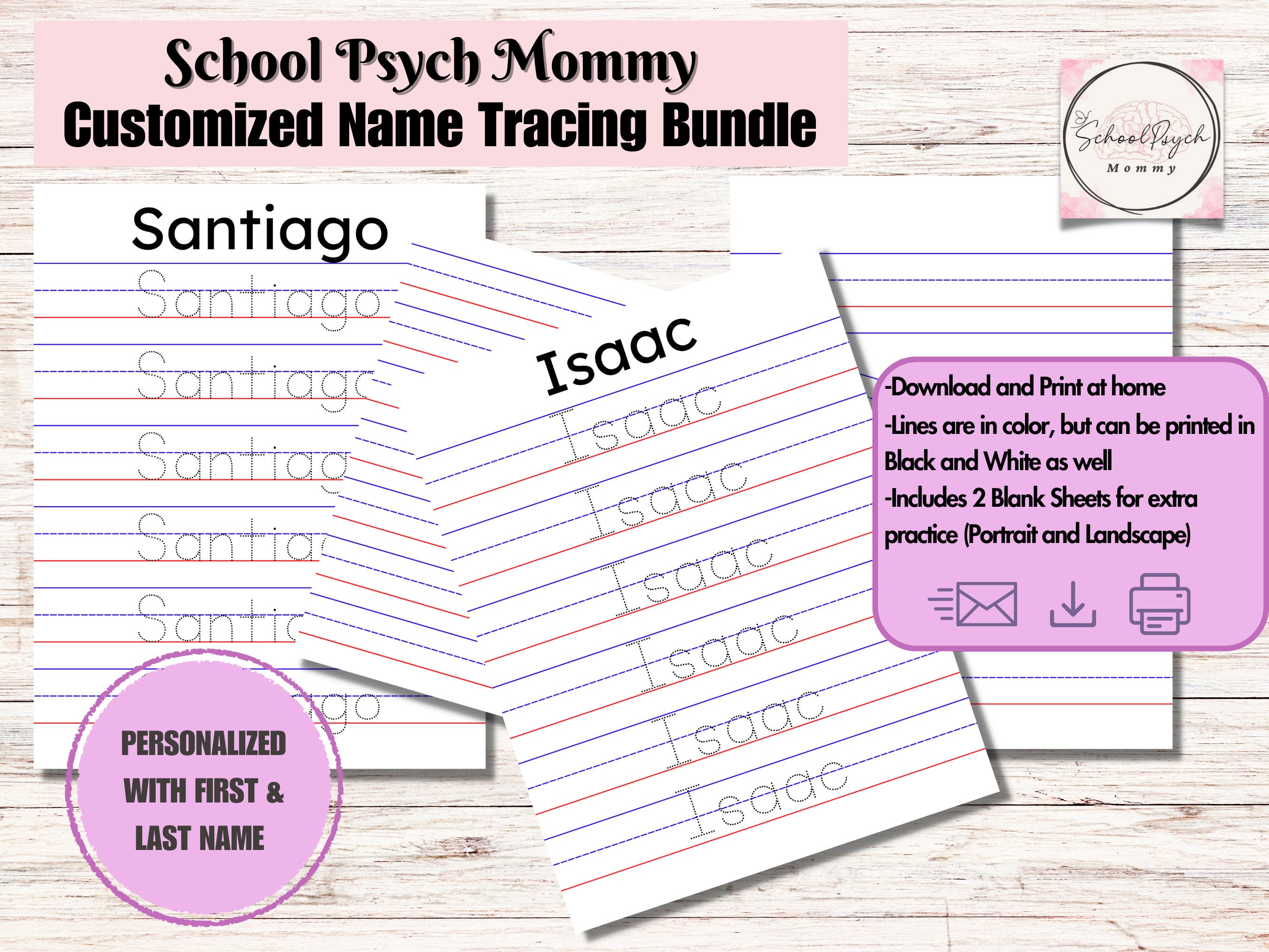 Customized Name Tracing Bundle for Handwriting Practice Lines Are in ...