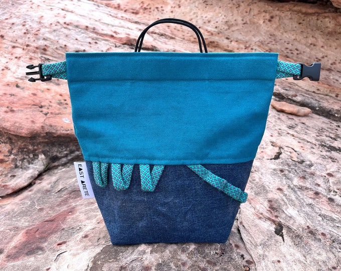 Bouldering Chalk Bucket, Upcycled Climbing Rope, Waxed Denim, Magnetic ...