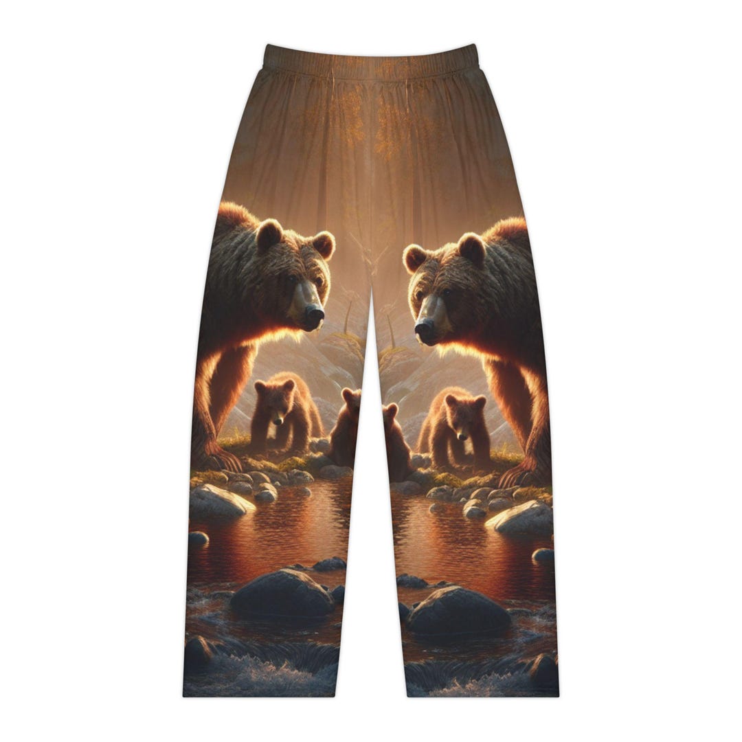 Bear and Cubs Women's Pajama Pants, Nature River Scene, Wildlife Print ...