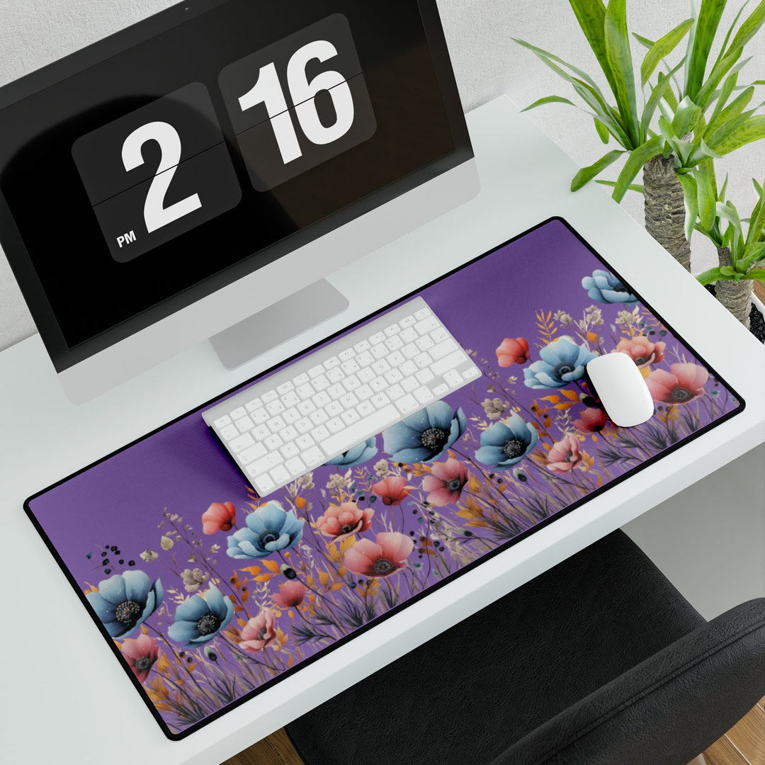 Cottagecore Wild Flower Desk Mat Watercolor Floral Pattern Pastel Desk ...
