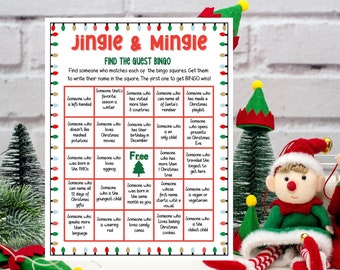 Find the Guest Jingle and Mingle Christmas Bingo Printable Game for ...