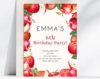 Apple Theme Birthday Party DIGITAL Invitation - Etsy