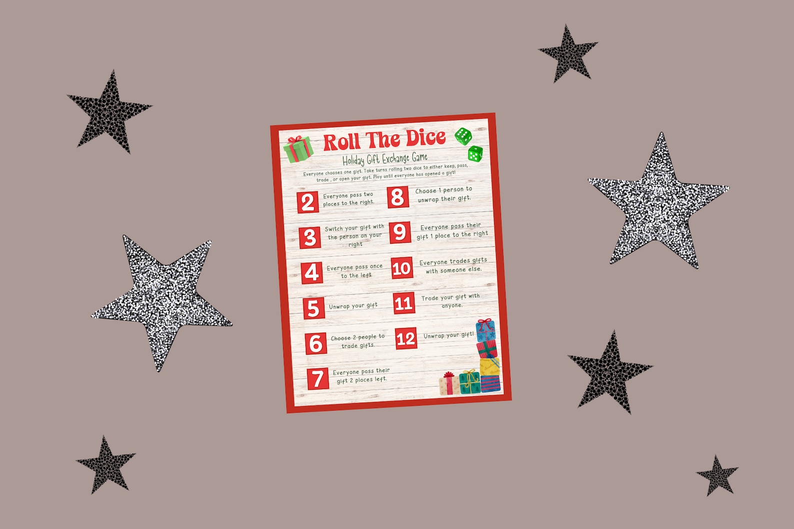 Roll the Dice Game, Holiday Gift Exchange Game, White Elephant ...