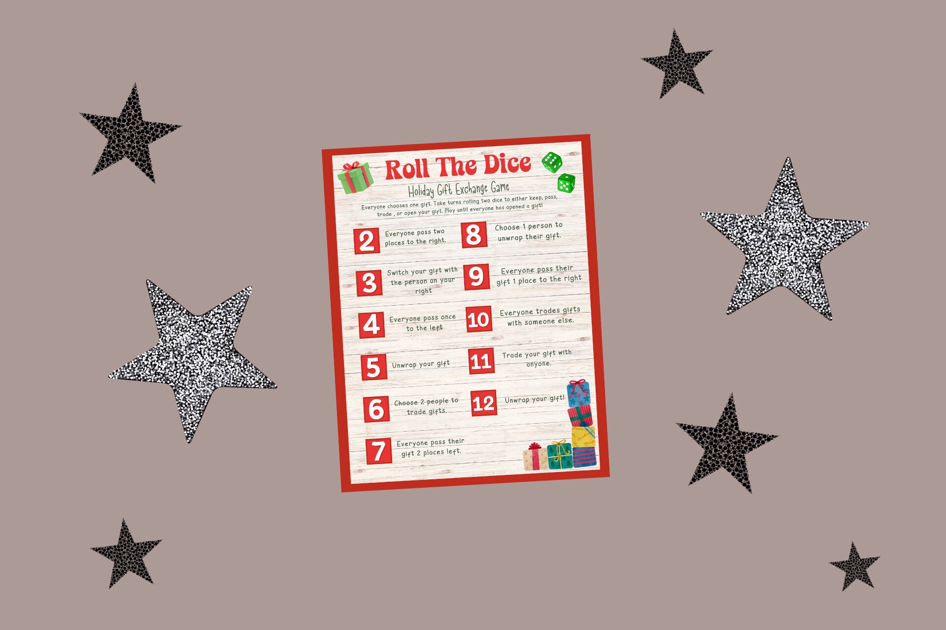 Roll the Dice Game, Holiday Gift Exchange Game, White Elephant ...