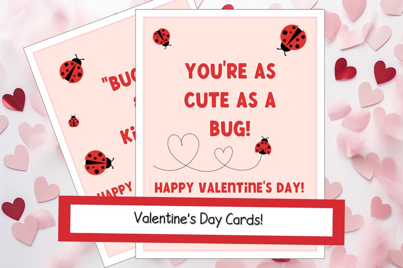 Ladybug Valentines Cards, Girls Printable Unique Valentine’s Day Cards ...