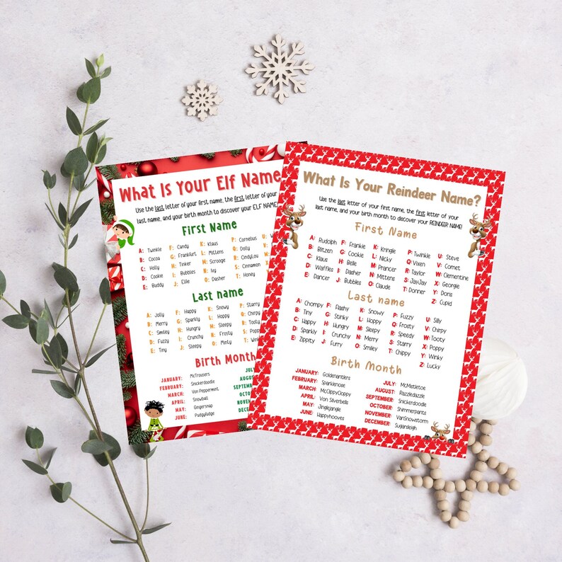 What’s Your Elf Name Game Bundle, Office Party Games Reindeer Names ...