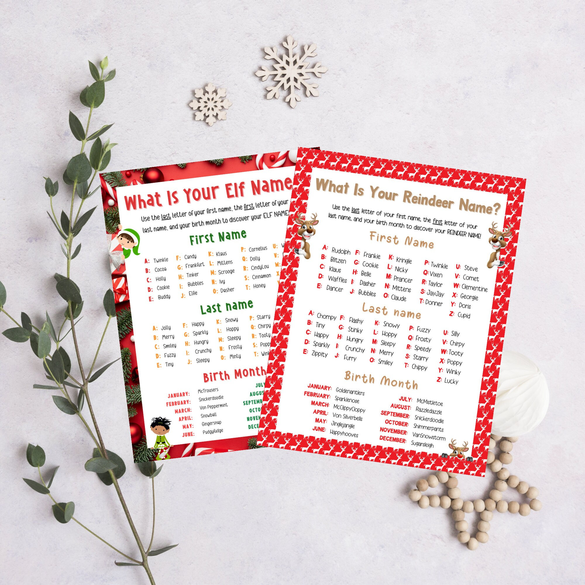 What’s Your Elf Name Game Bundle, Office Party Games Reindeer Names ...