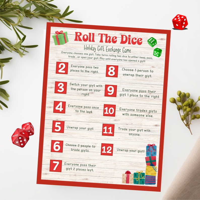 Roll the Dice Game, Holiday Gift Exchange Game, White Elephant ...