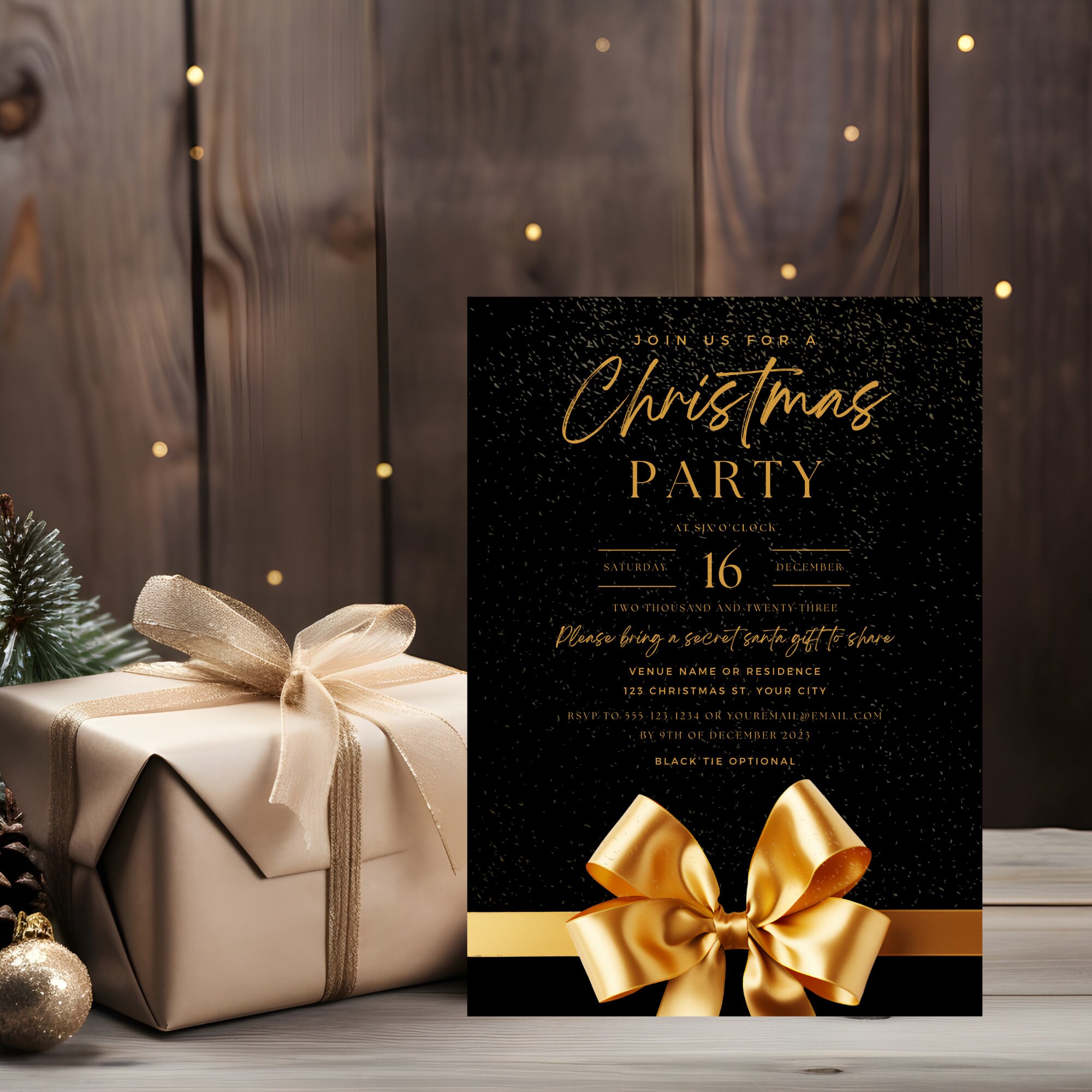Black Tie Christmas Party Invitation: Formal Holiday Invite (digital ...