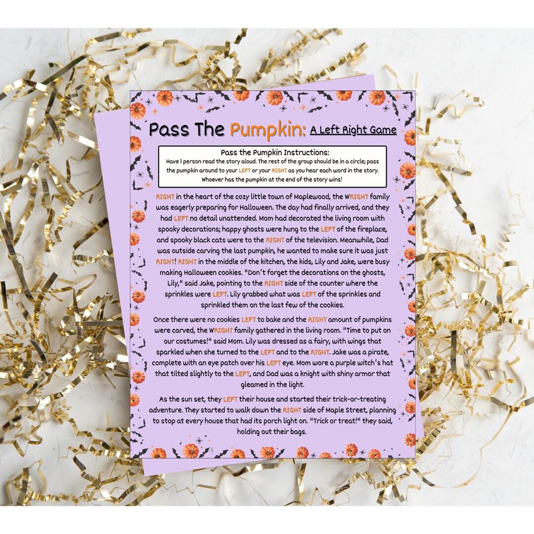 Pass the Pumpkin Game Halloween Printable, Left Right Game, Halloween ...