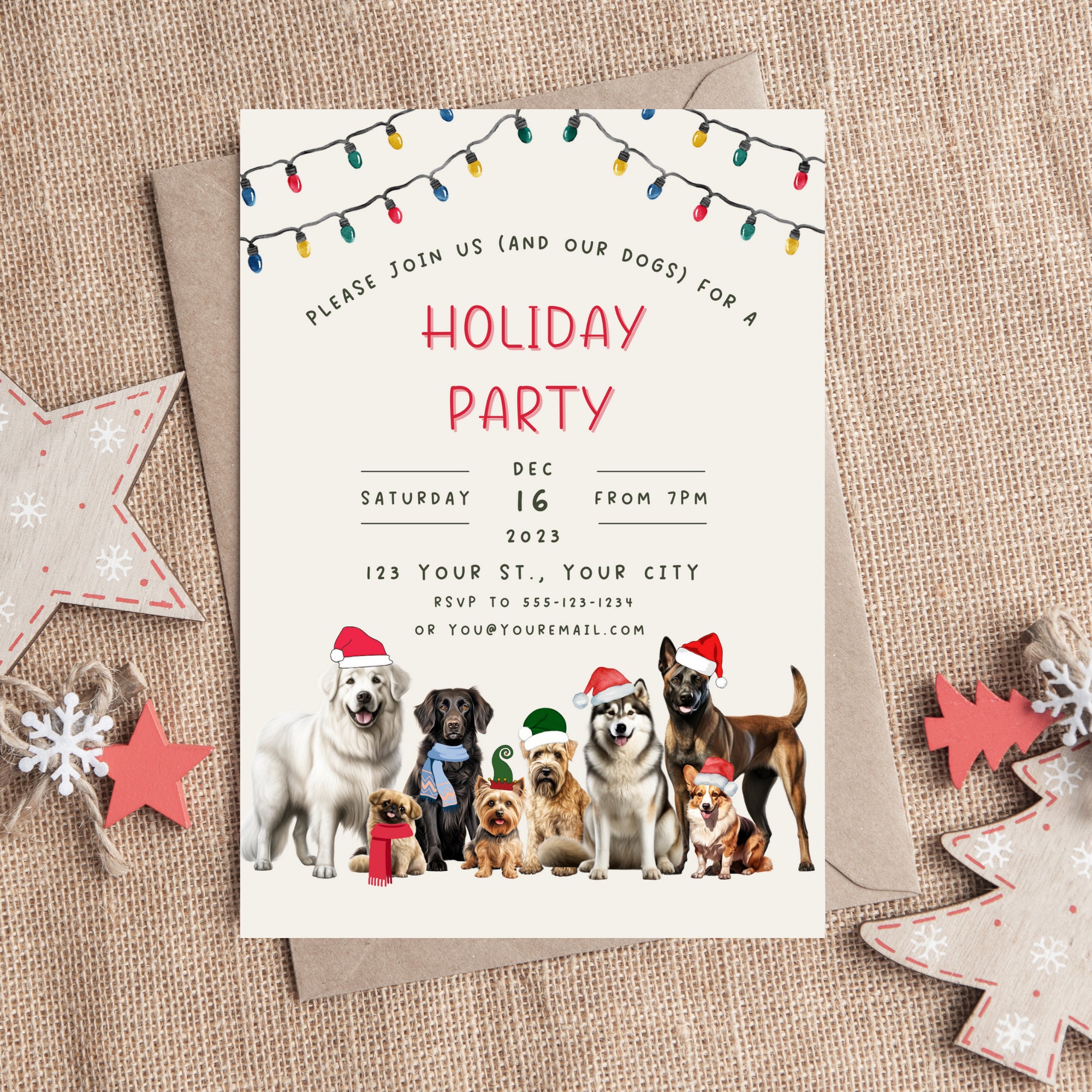 Dog Holiday Party Invitation, Puppy Christmas Party Invite, Funny Pet ...