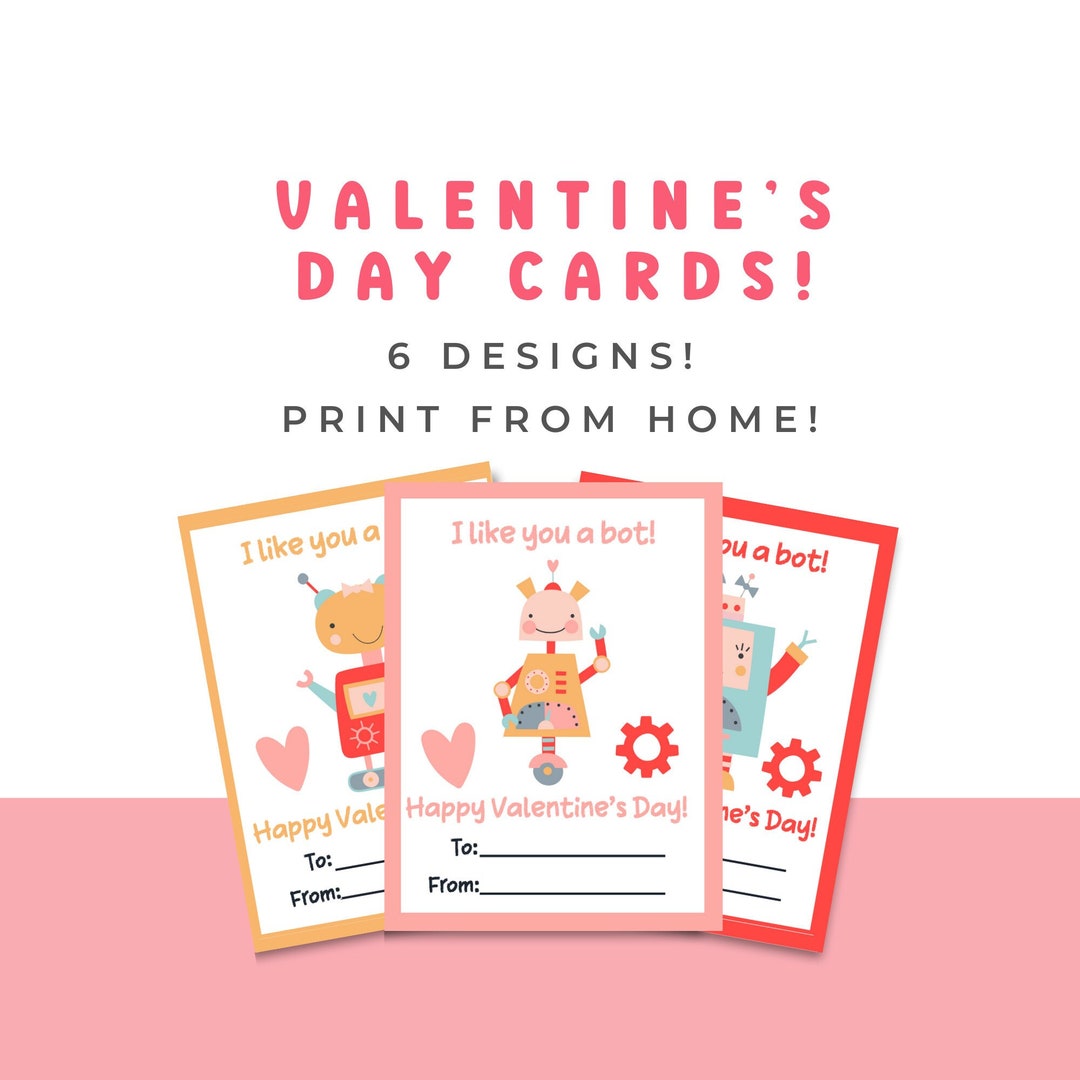 Pink Robot Valentines Cards, Girly Robot Valentine’s Day Cards for ...