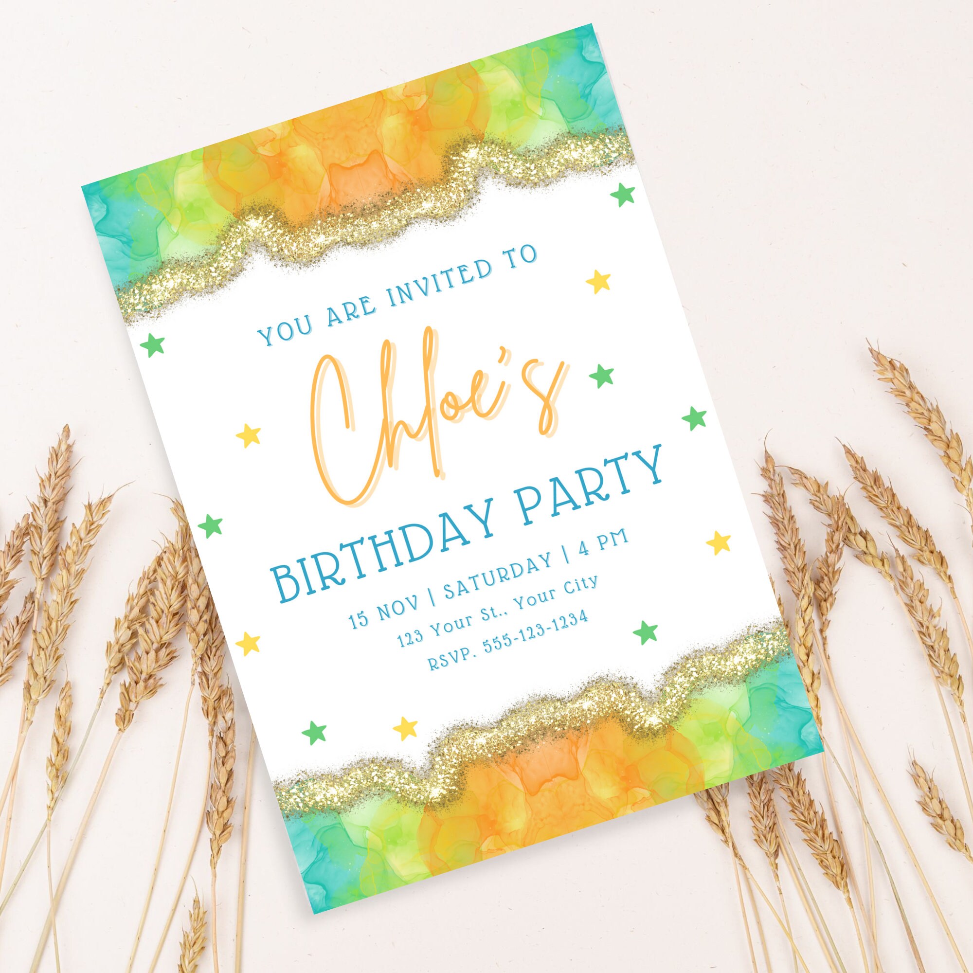 10th Birthday Invitation for Girls With Rainbow Glitter Design - Etsy