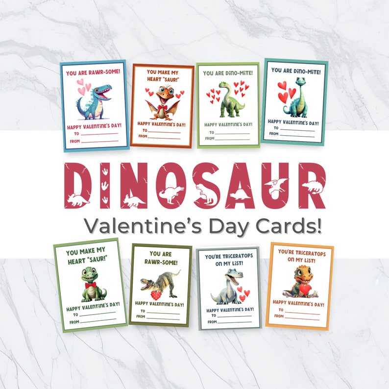 Valentine’s Day Cards for Boys, Printable Dinosaur Valentines Cards ...