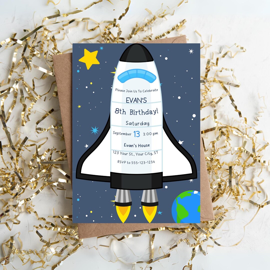 Rocket Ship Birthday Invitation: Editable Space Party Invite (5x7 ...