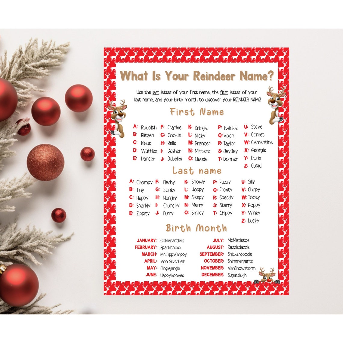 Whats Your Reindeer Name Game Office Party Games Reindeer - Etsy
